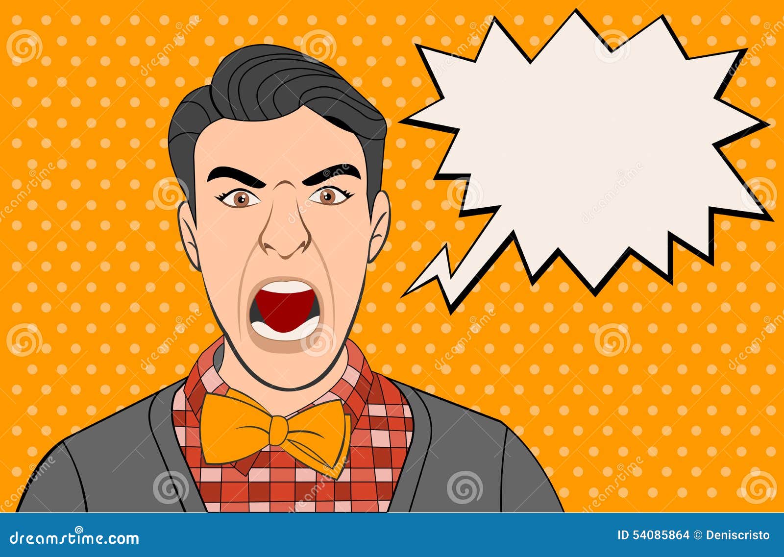 Angry retro man screaming. stock vector. Illustration of crazy - 54085864