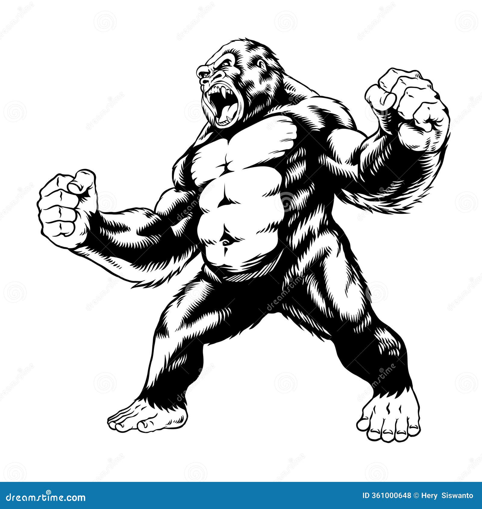 Angry Roaring Gorilla Black and White Illustration Stock Illustration - Illustration of isolated ...