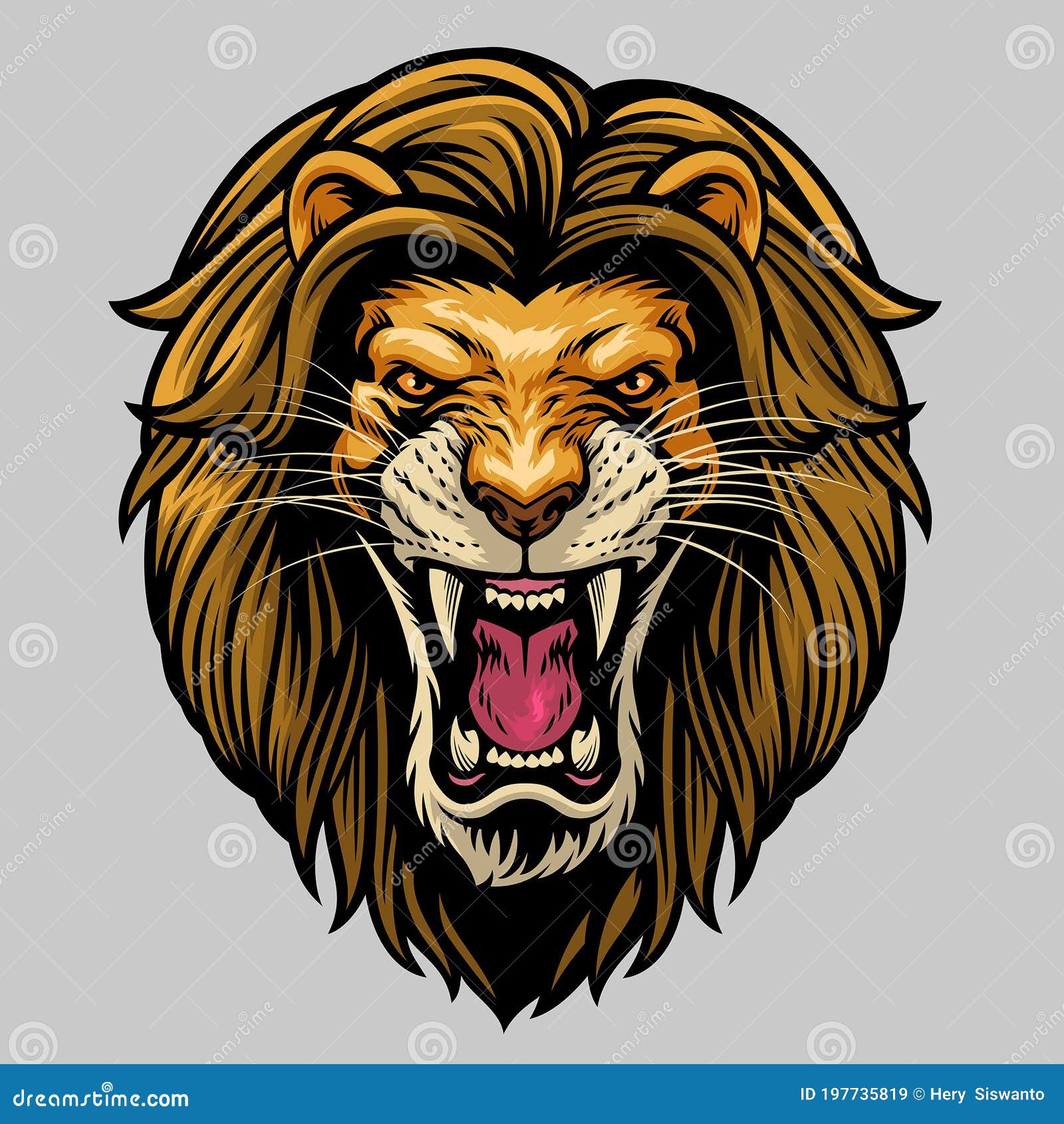 Angry Roaring Male Lion Head Stock Vector - Illustration of aggressive ...