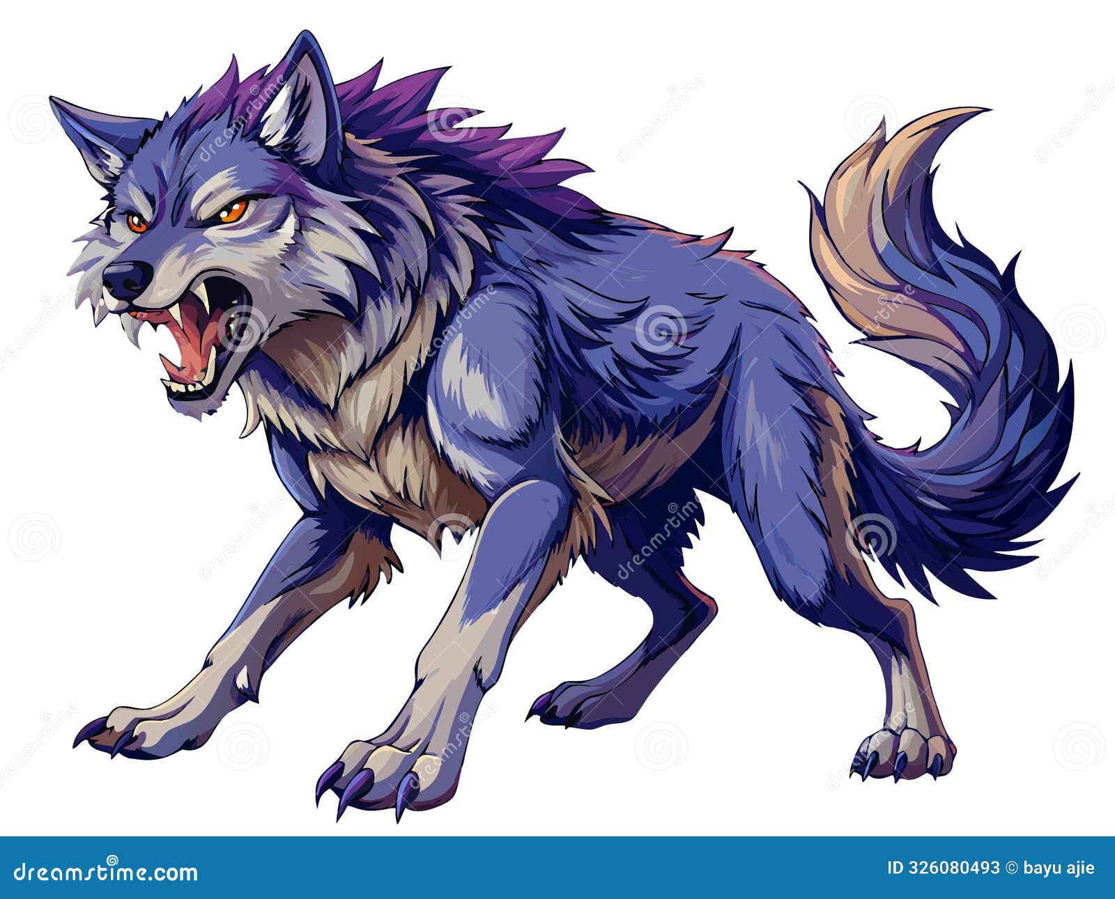 Vector of a Roaring Angry Wolf Crawling Against White Background. AI ...
