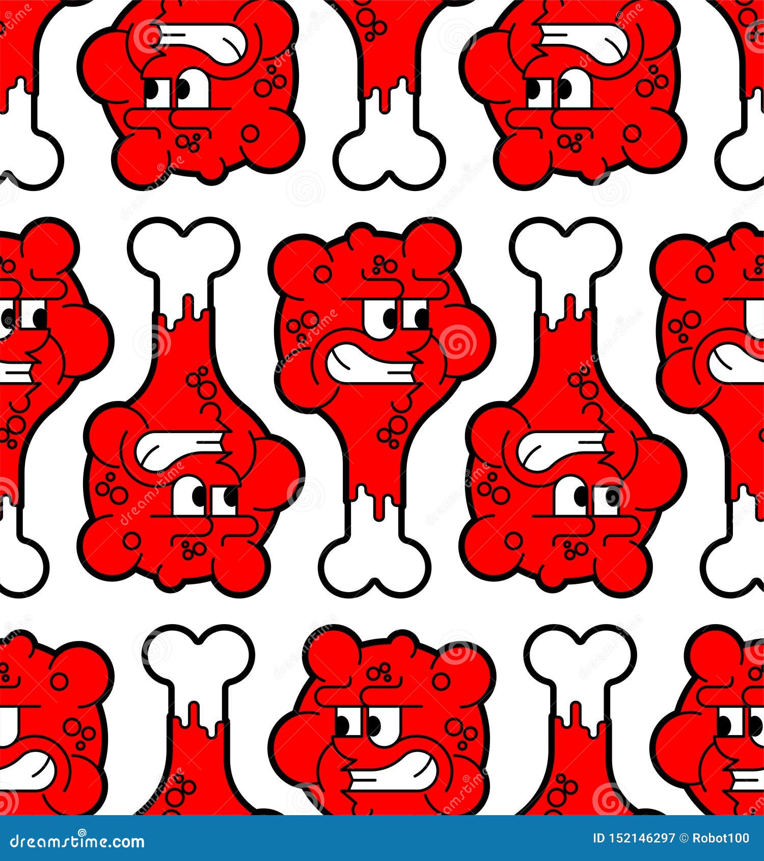 Angry Roasted Chicken Leg Pattern Seamless. Evil Food Background Vector ...