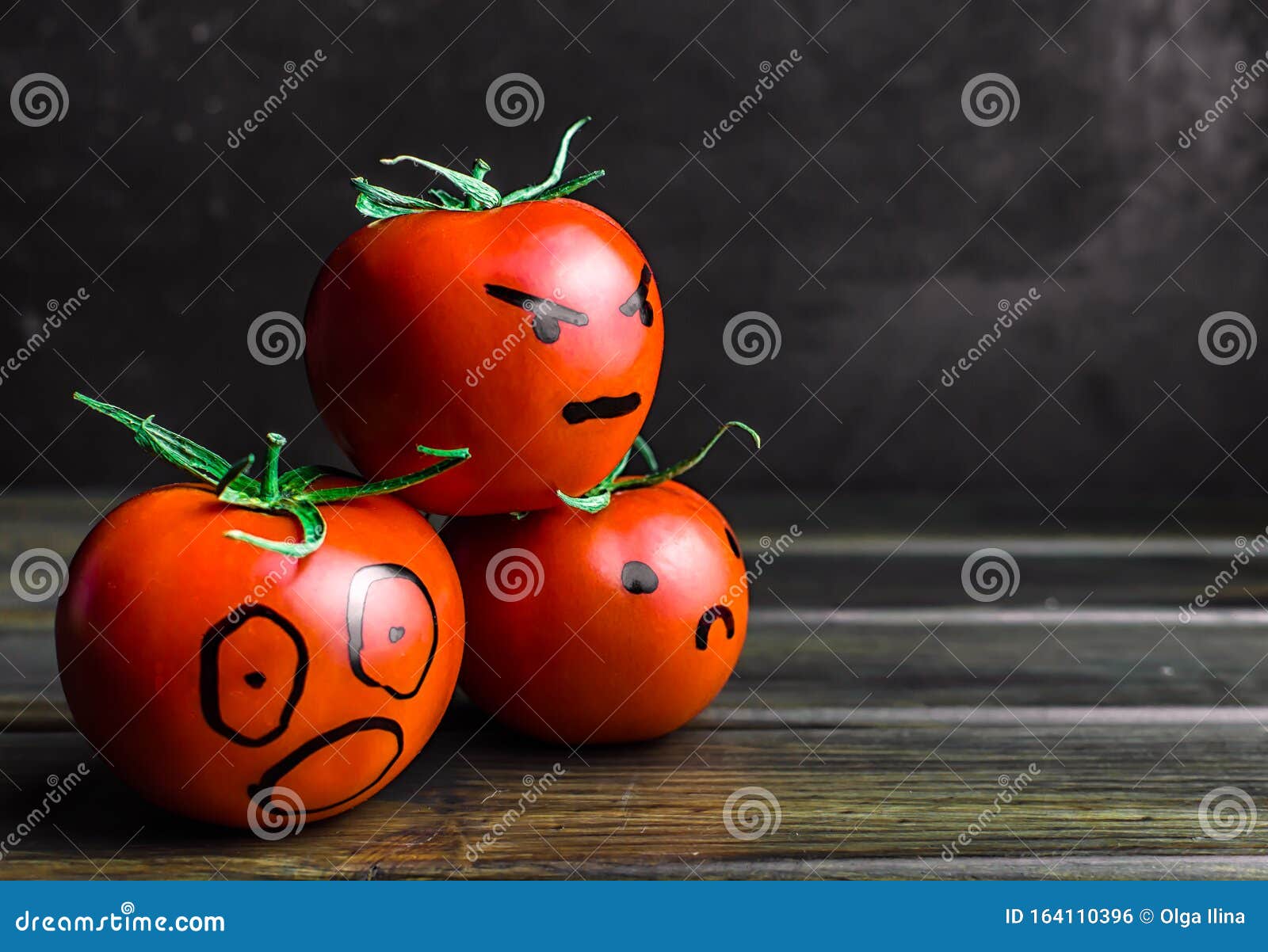 Angry, Sad, Fear. Negative Emotions on Tomatoes. Copy Space Stock Photo ...