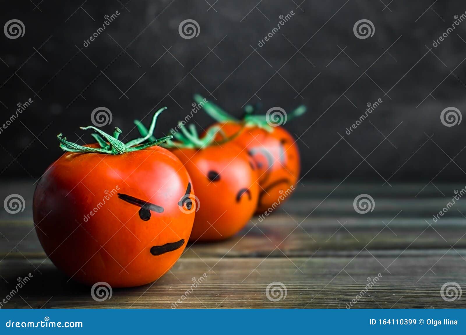 Angry, Sad, Fear. Negative Emotions on Tomatoes. Copy Space Stock Image ...
