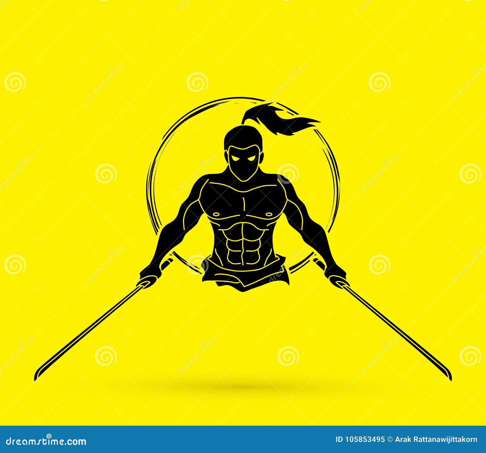 Angry Samurai Standing With Swords Front View Cartoon Graphic Vector ...