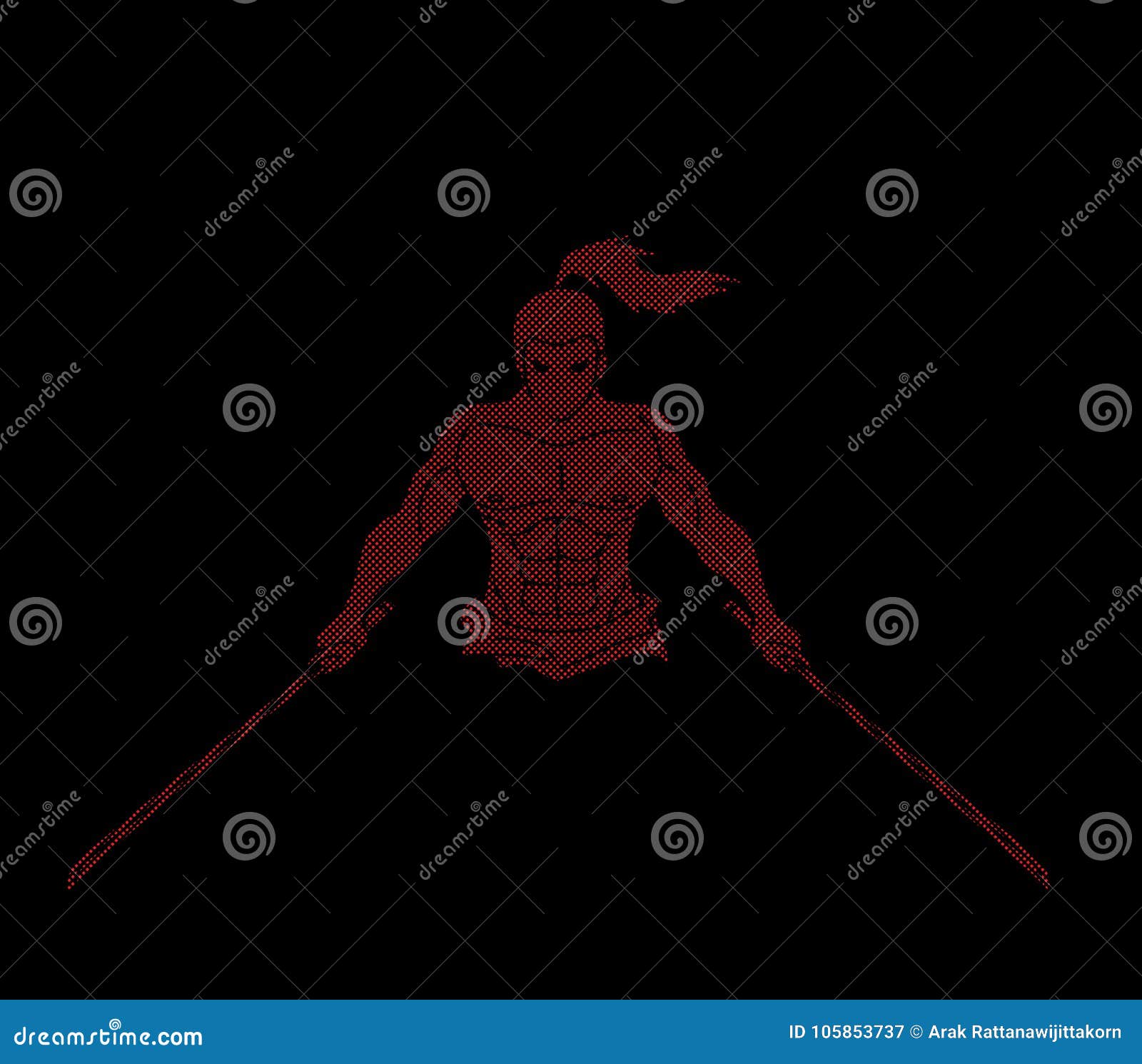 Angry Samurai Standing With Swords Front View Graphic Vector ...