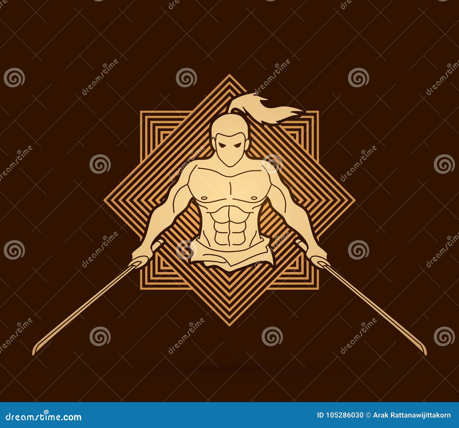 Angry Samurai Standing with Swords Front View Graphic Vector Stock ...