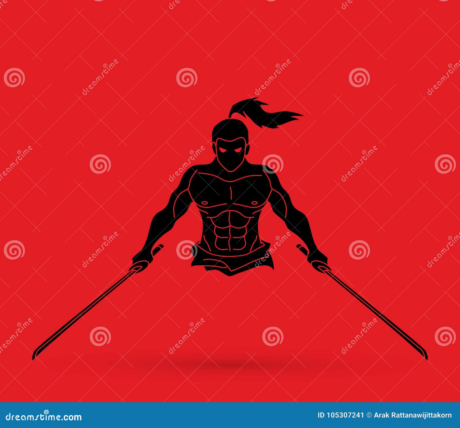 Angry Samurai Standing With Swords Front View Sign Graphic Vector ...