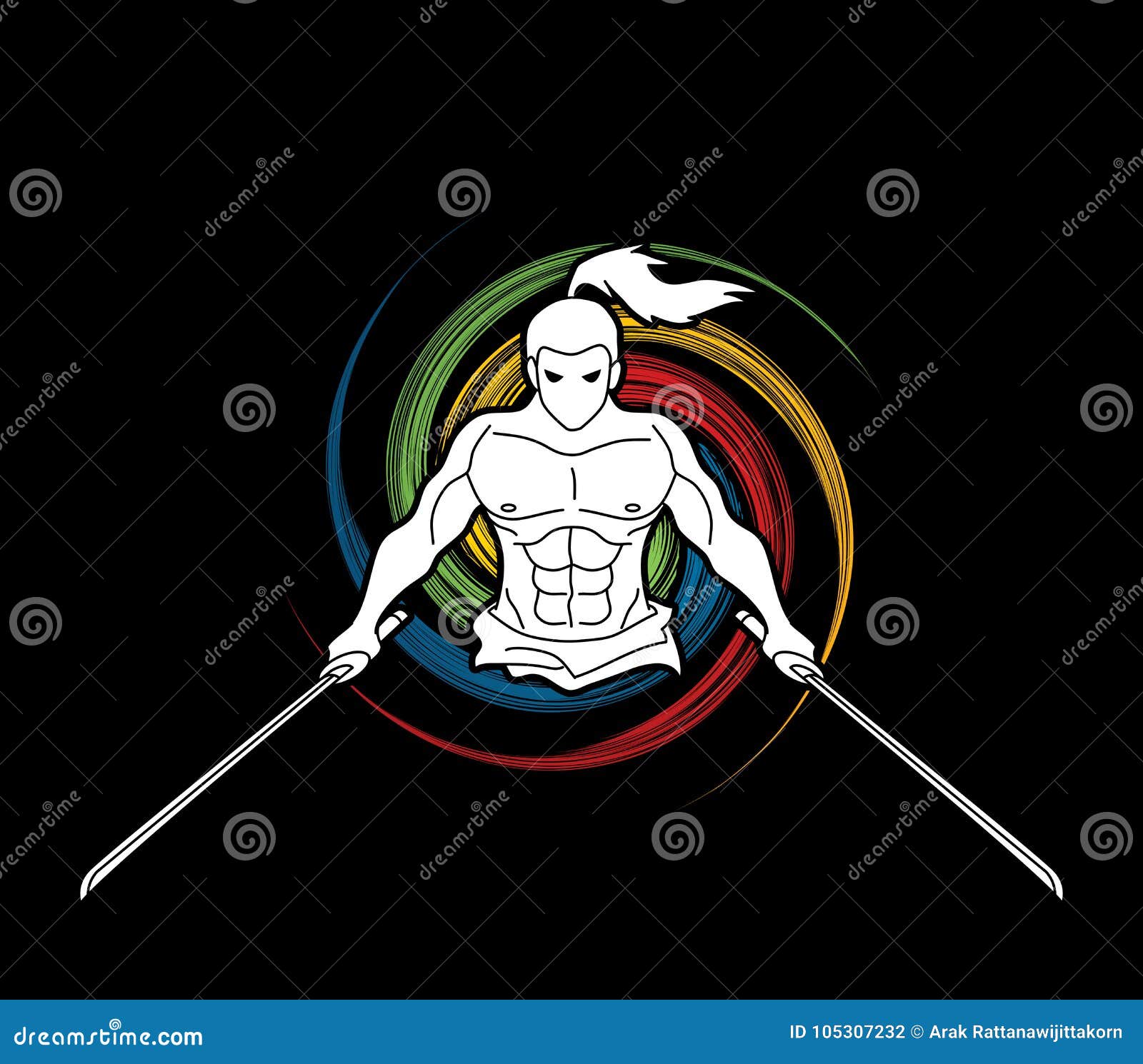 Angry Samurai Standing With Swords Front View Graphic Vector ...