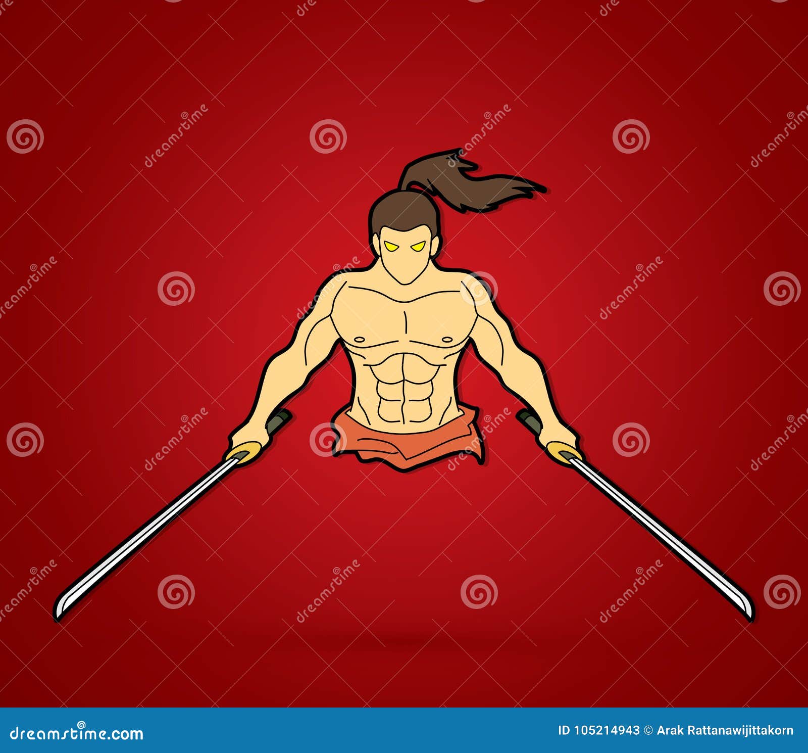 Angry Samurai Standing With Swords Front View Sign Graphic Vector ...