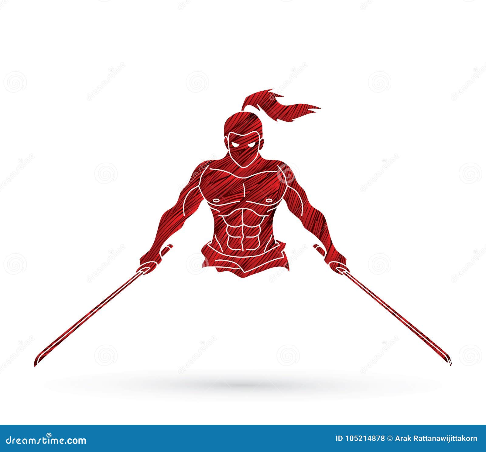 Angry Samurai Standing With Swords Front View Sign Graphic Vector ...
