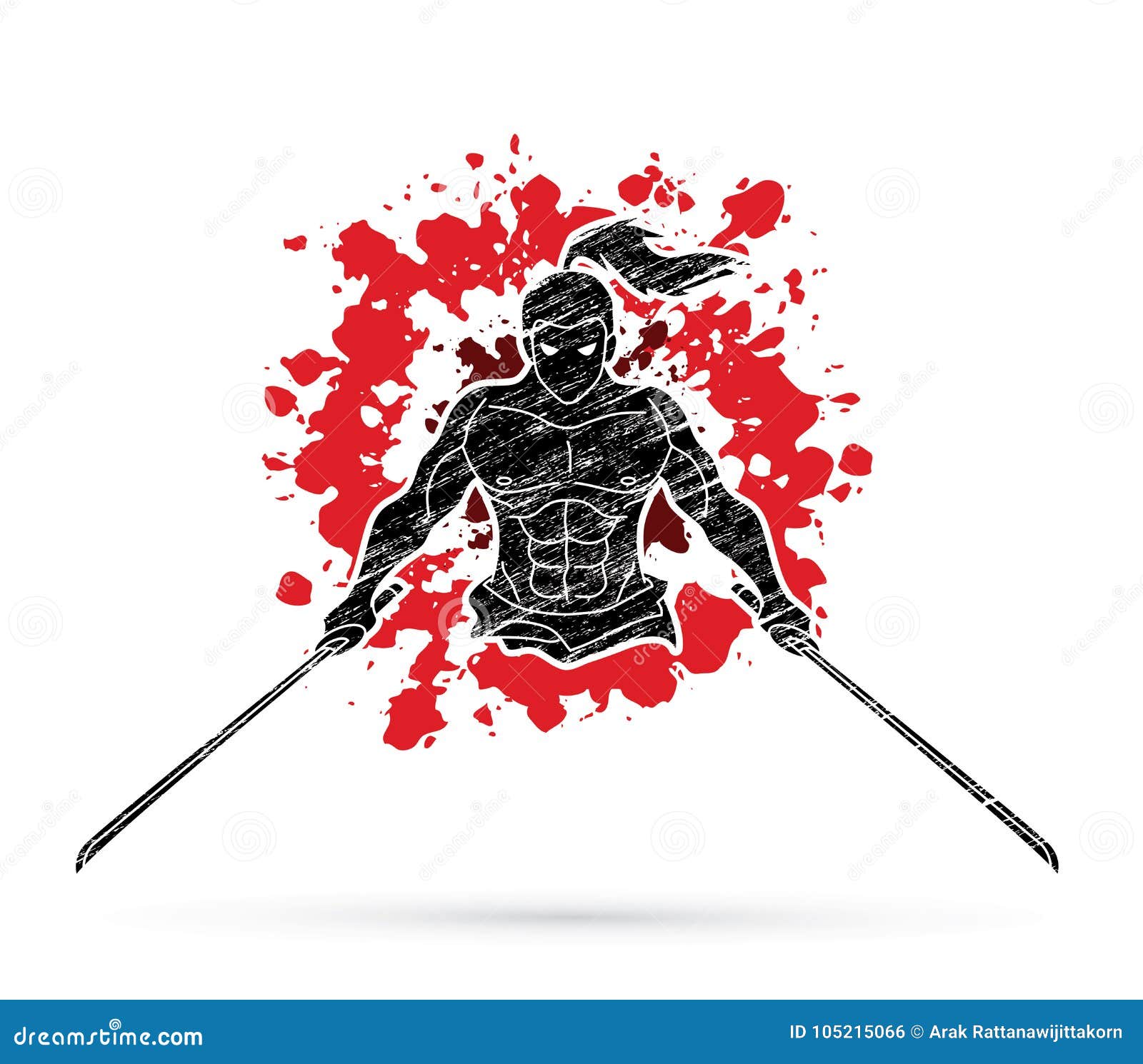Angry Samurai Standing with Swords Front View Sign Graphic Vector Stock ...