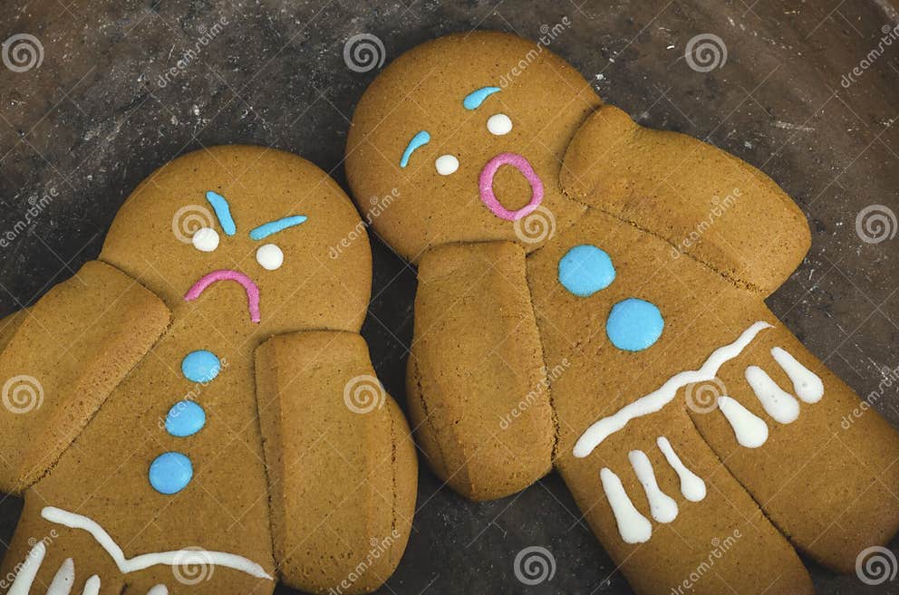 Angry and Scared Gingerbread Men Stock Photo - Image of decoration ...