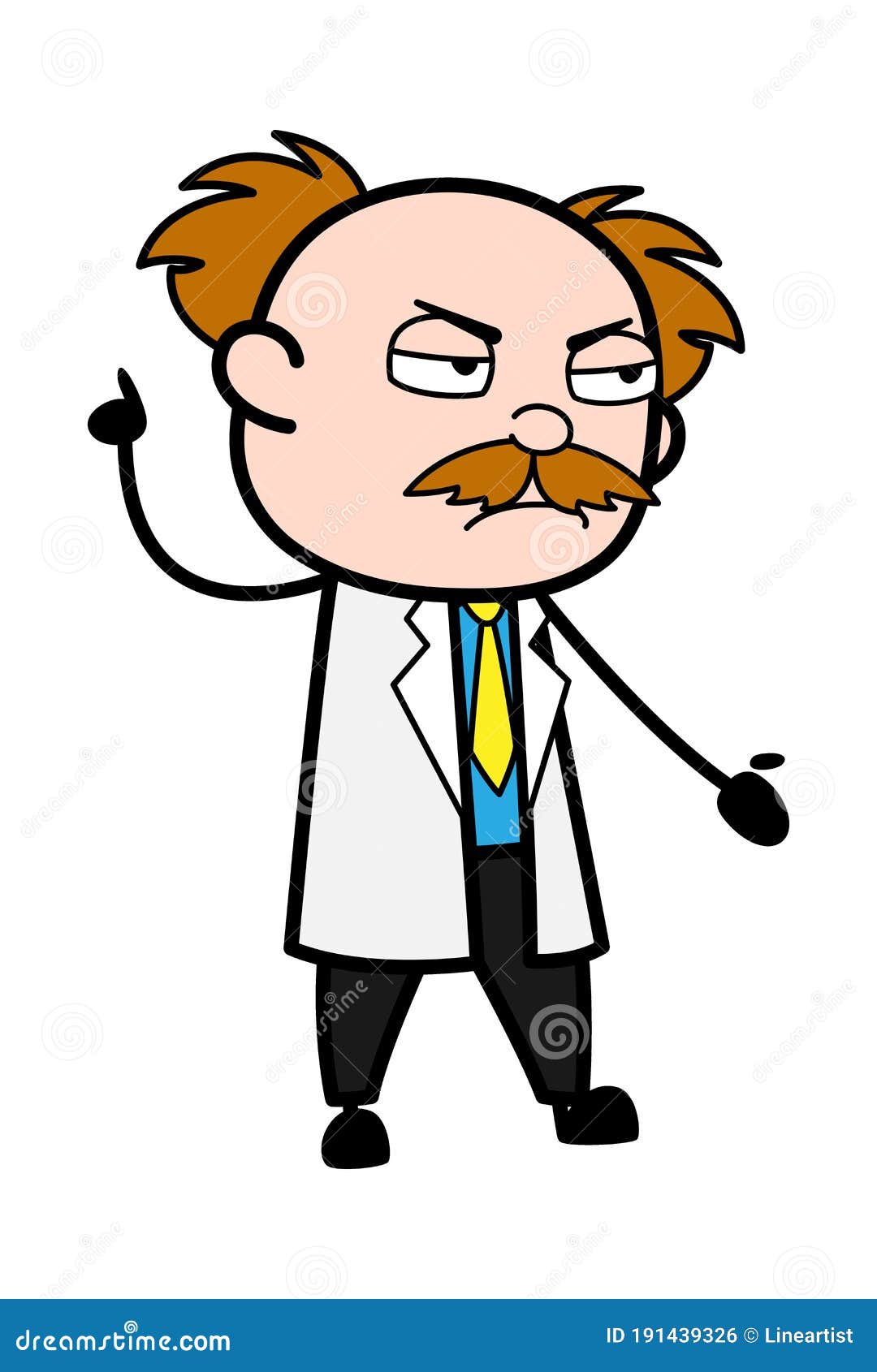 Angry Scientist Cartoon with One Hand Raised Stock Illustration ...