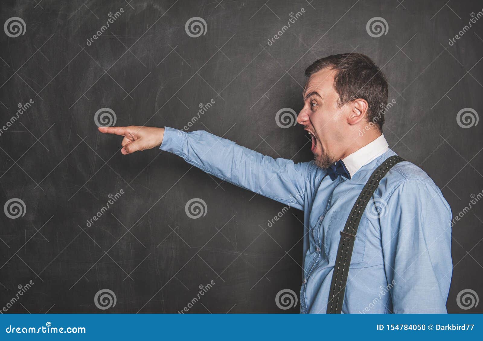 Angry Screaming Teacher Man Pointing Out on Blackboard Stock Photo ...