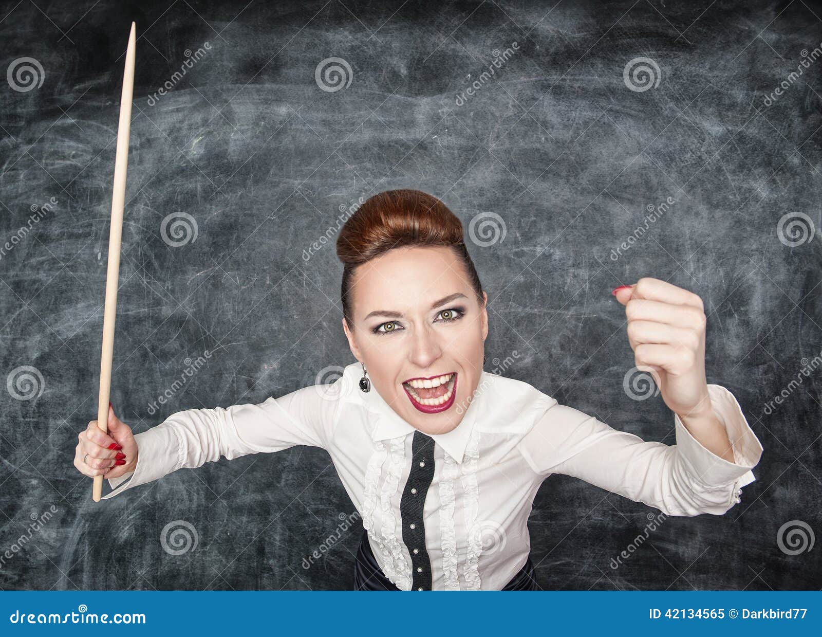 Angry Screaming Teacher with Pointer Stock Image - Image of classroom ...