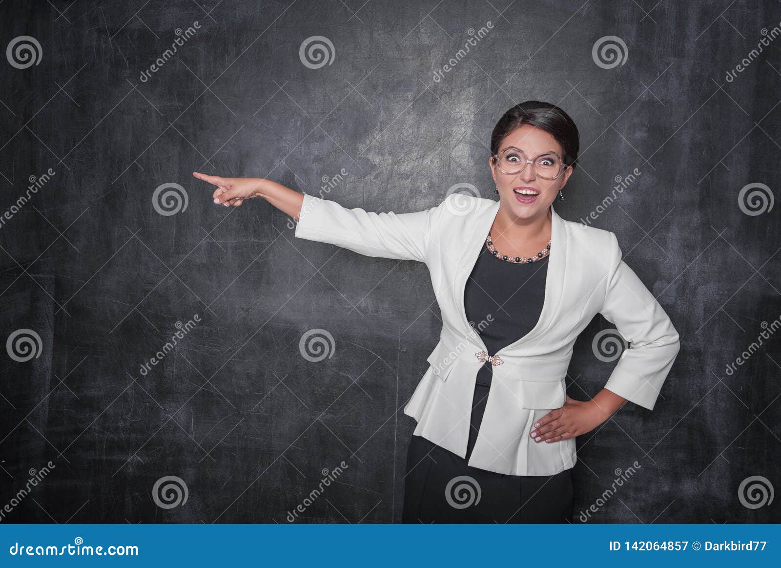 Angry Screaming Teacher Pointing Out on Blackboard Stock Image - Image ...