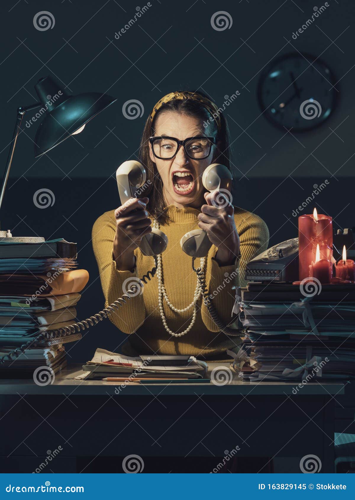 Angry Secretary Shouting at Customers on the Phone Stock Image - Image ...
