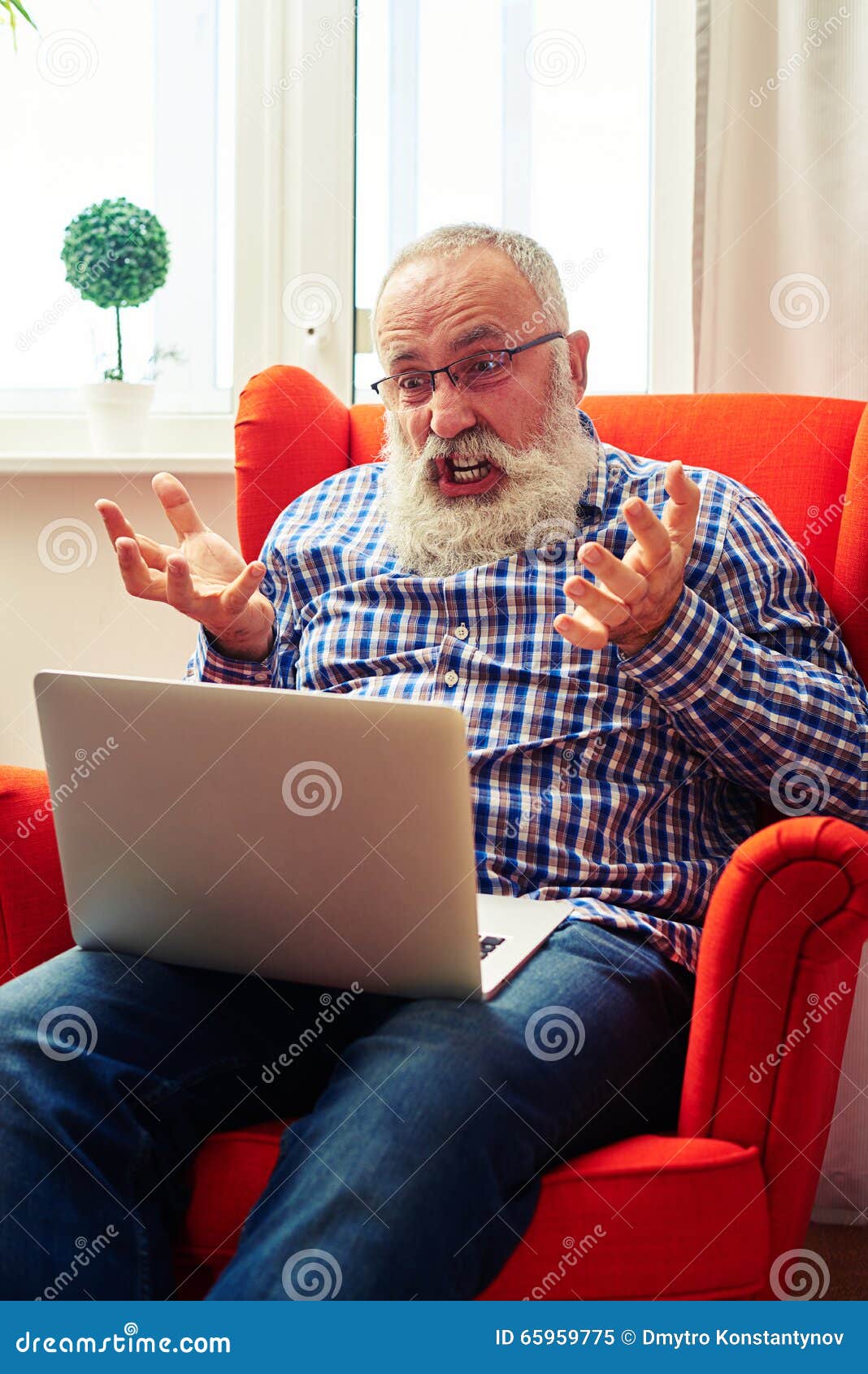 Angry Senior Man Looking at Laptop Stock Image - Image of notebook ...