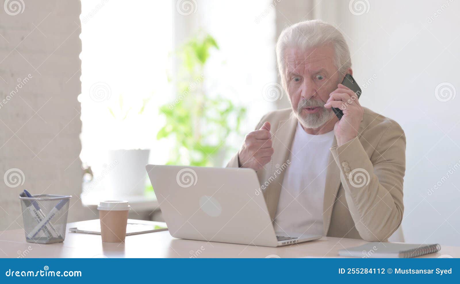 Angry Old Man Talking on Phone Stock Photo - Image of lost, positive ...