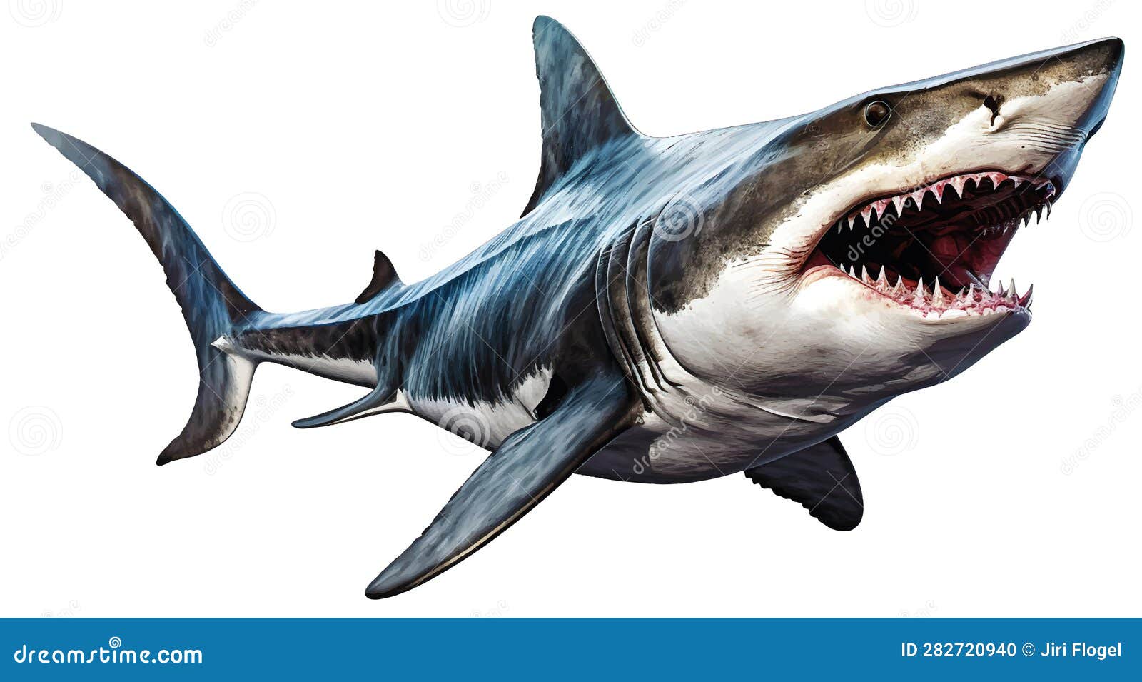 Angry Shark on White Background, Predator Attack - AI Generated Stock ...