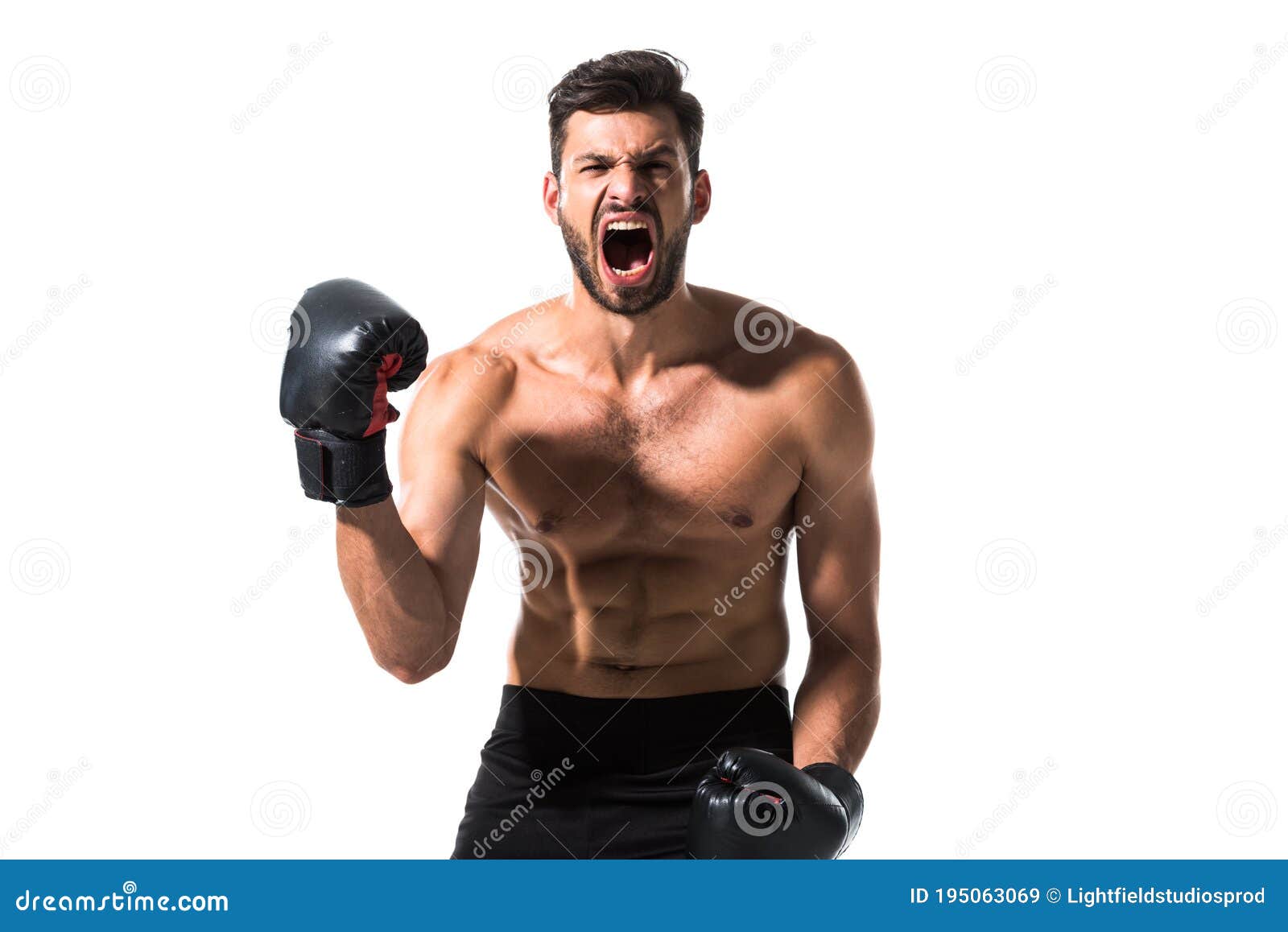 Shirtless Boxer Screaming Isolated on White Stock Image - Image of ...