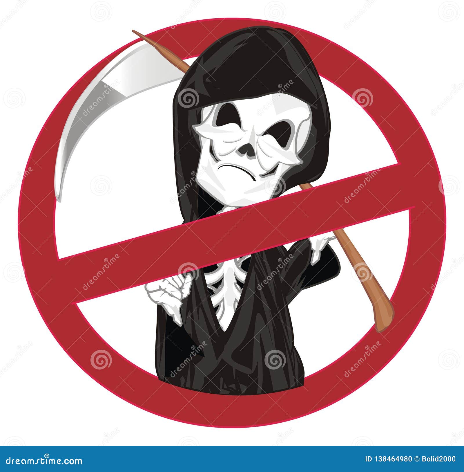 Evil skeleton on ban stock illustration. Illustration of scythe - 138464980