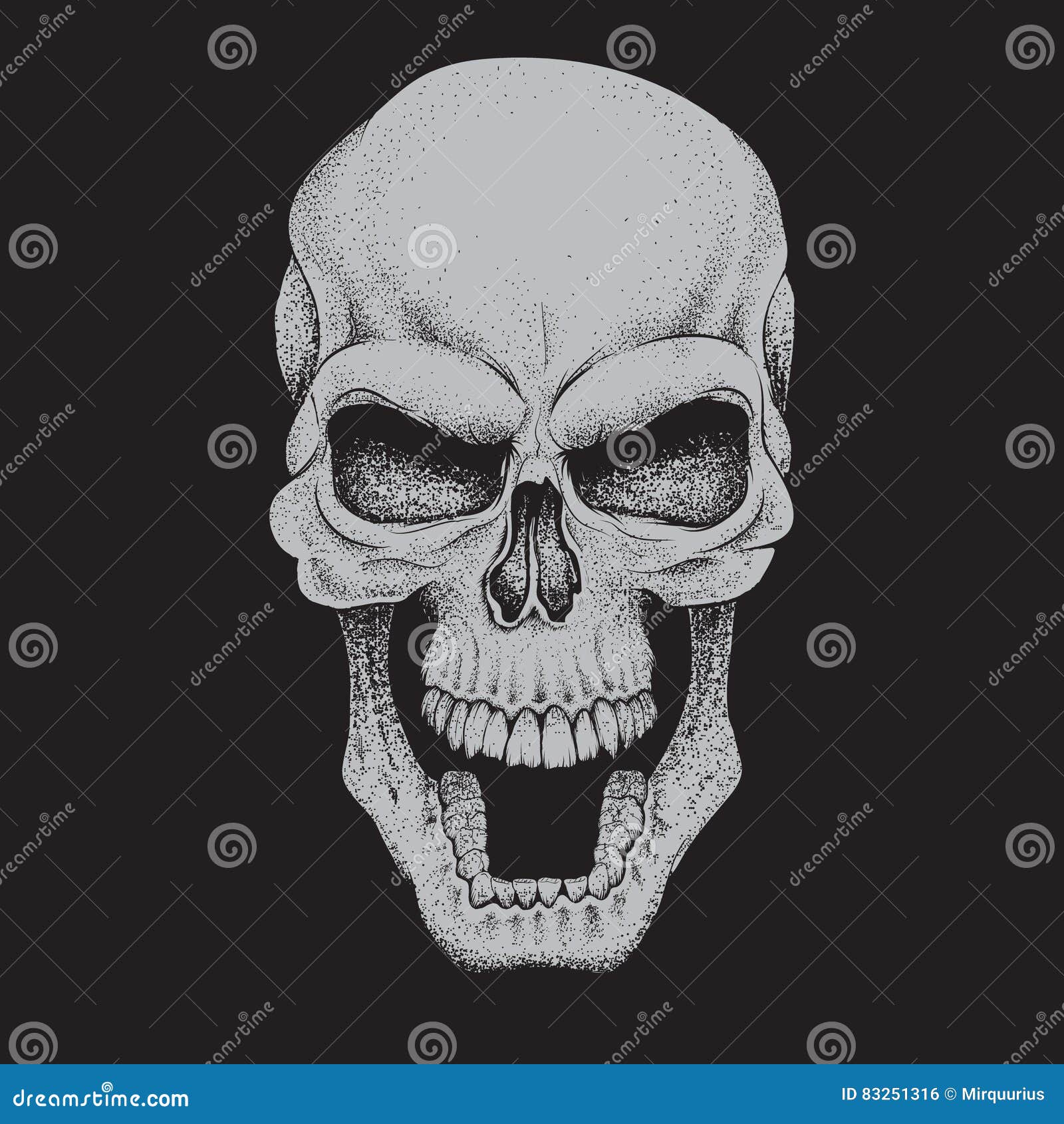 Angry skull.Dotwork style stock vector. Illustration of anatomy - 83251316