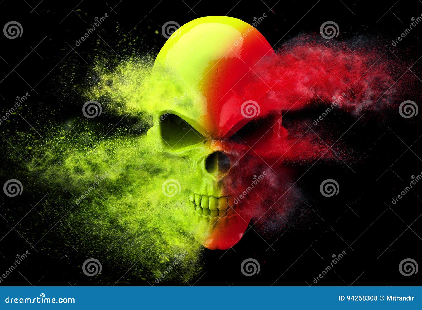 Angry Skull Exploding into Particles Stock Illustration - Illustration ...