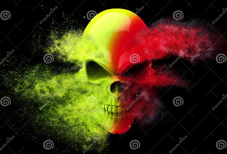 Angry Skull Exploding into Particles Stock Illustration - Illustration ...