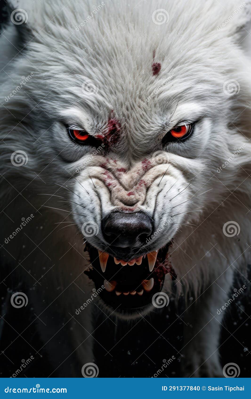 An Angry Snow-white and Clean Wolf Looking at the Camera Stock ...