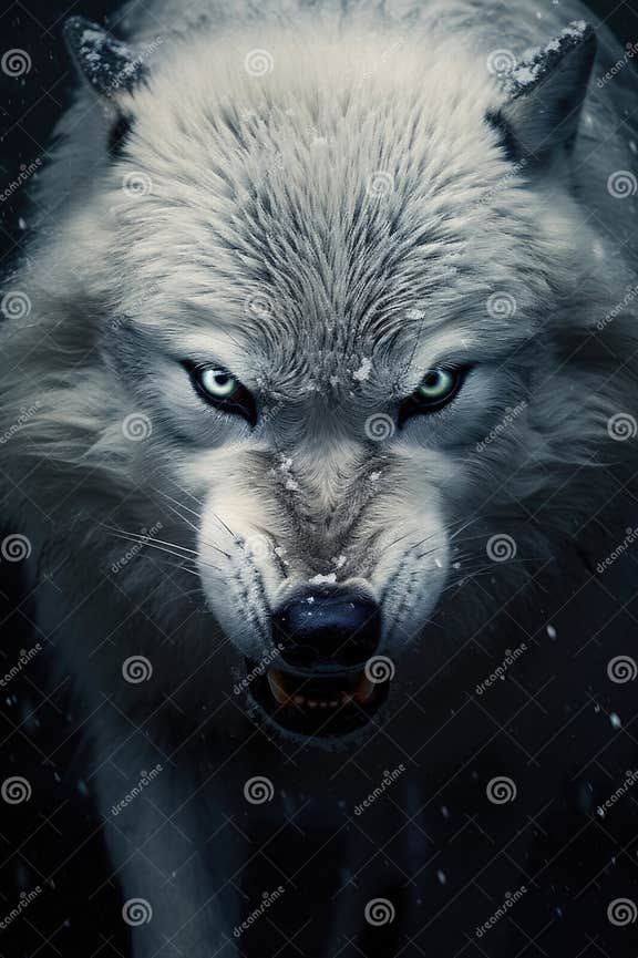 An Angry Snow-white and Clean Wolf Looking at the Camera Stock ...