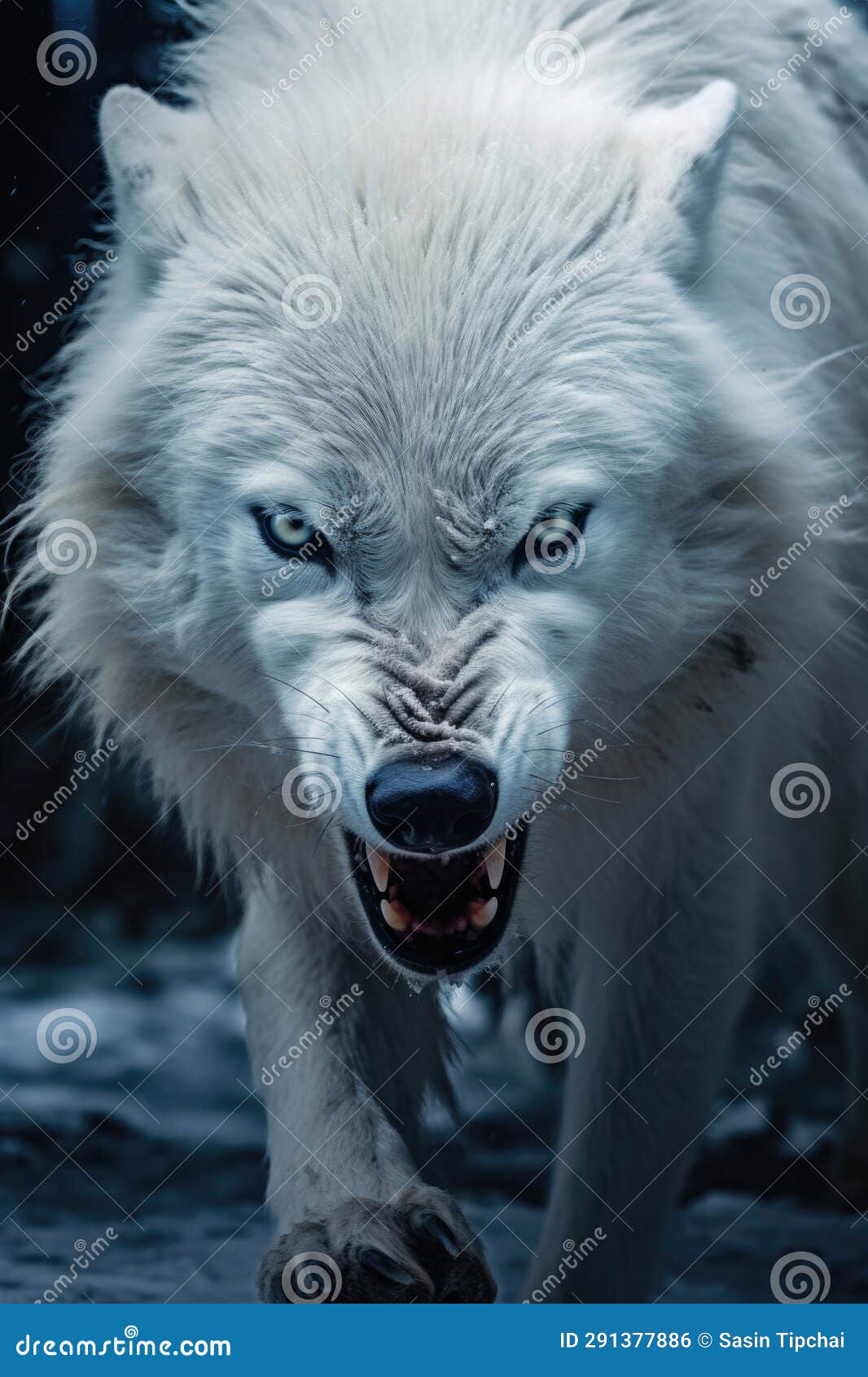 An Angry Snow-white and Clean Wolf Looking at the Camera Stock ...