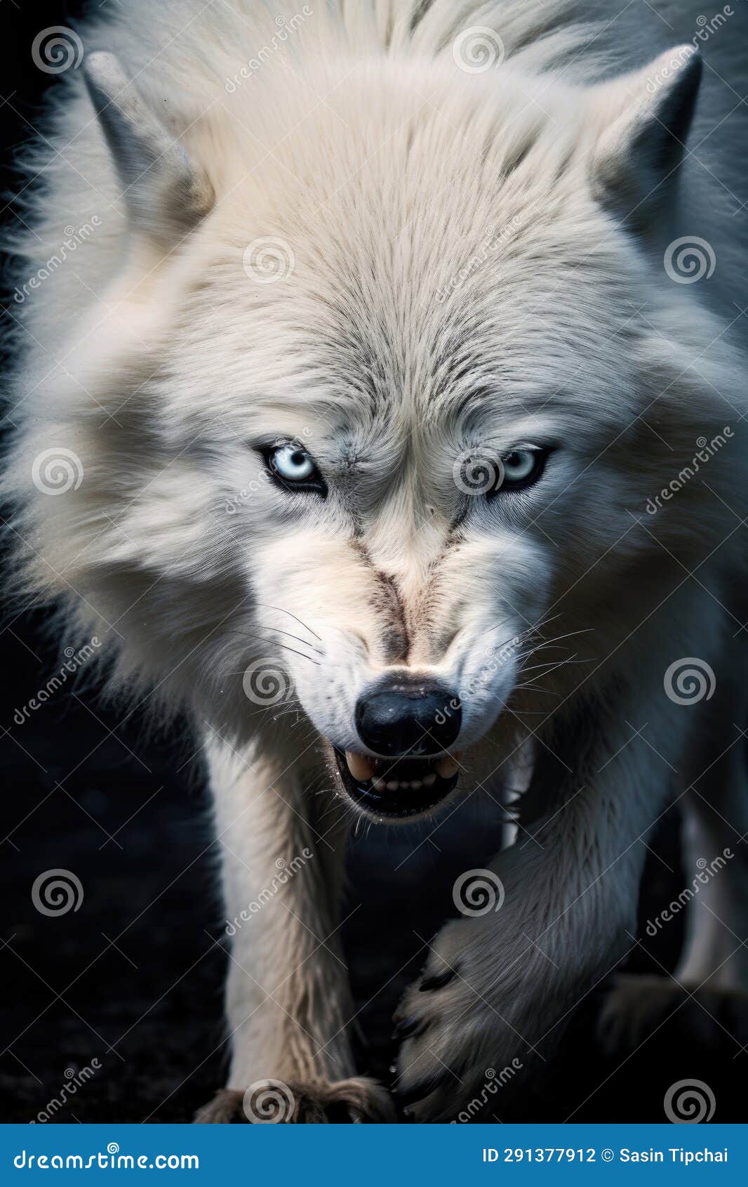 An Angry Snow-white and Clean Wolf Looking at the Camera Stock ...