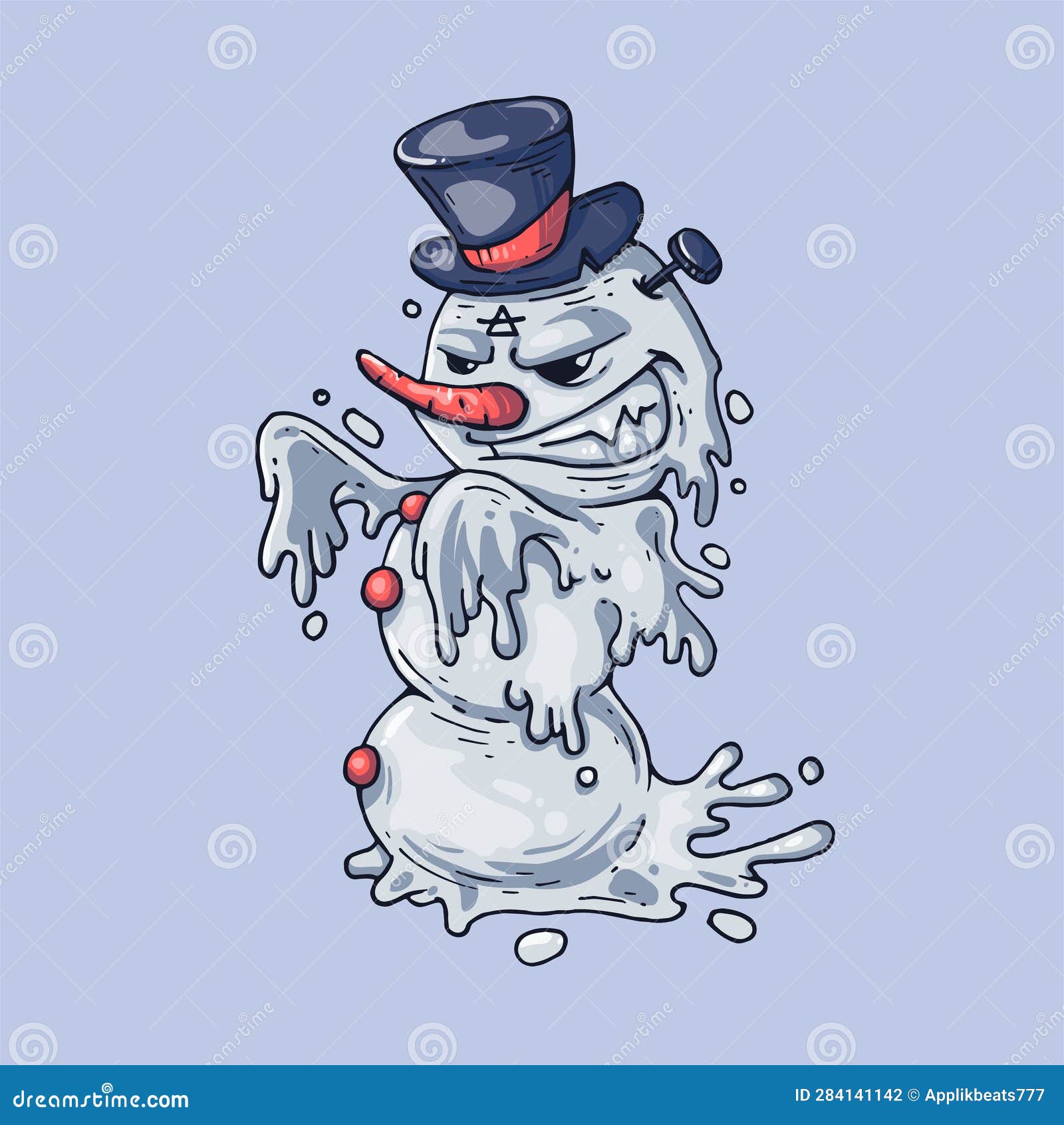 Angry Snowman in a Black Hat. Creative Vector Illustration. Cartoon Art ...
