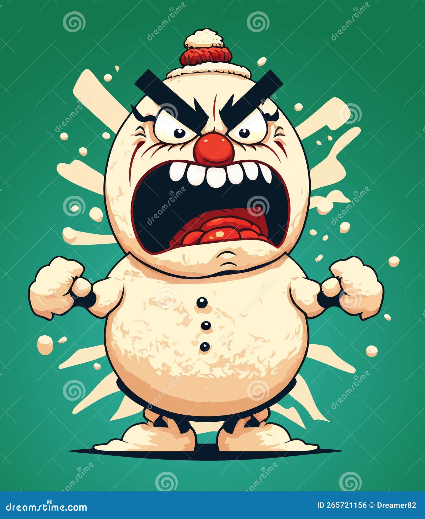 A Angry Snowman Drawn on a Blue Green Background. Simple Graphics Stock ...