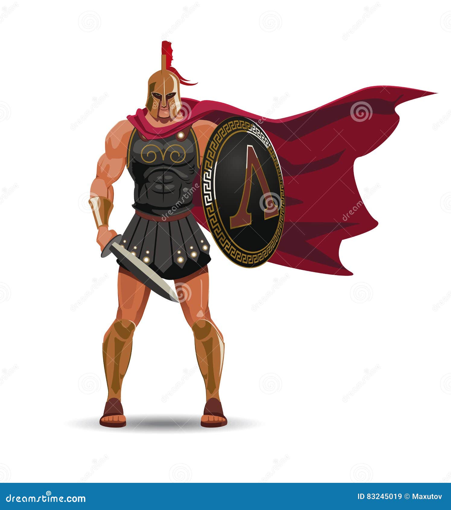 Angry Spartan Warrior With Armor And Hoplite Shield Cartoon Vector ...