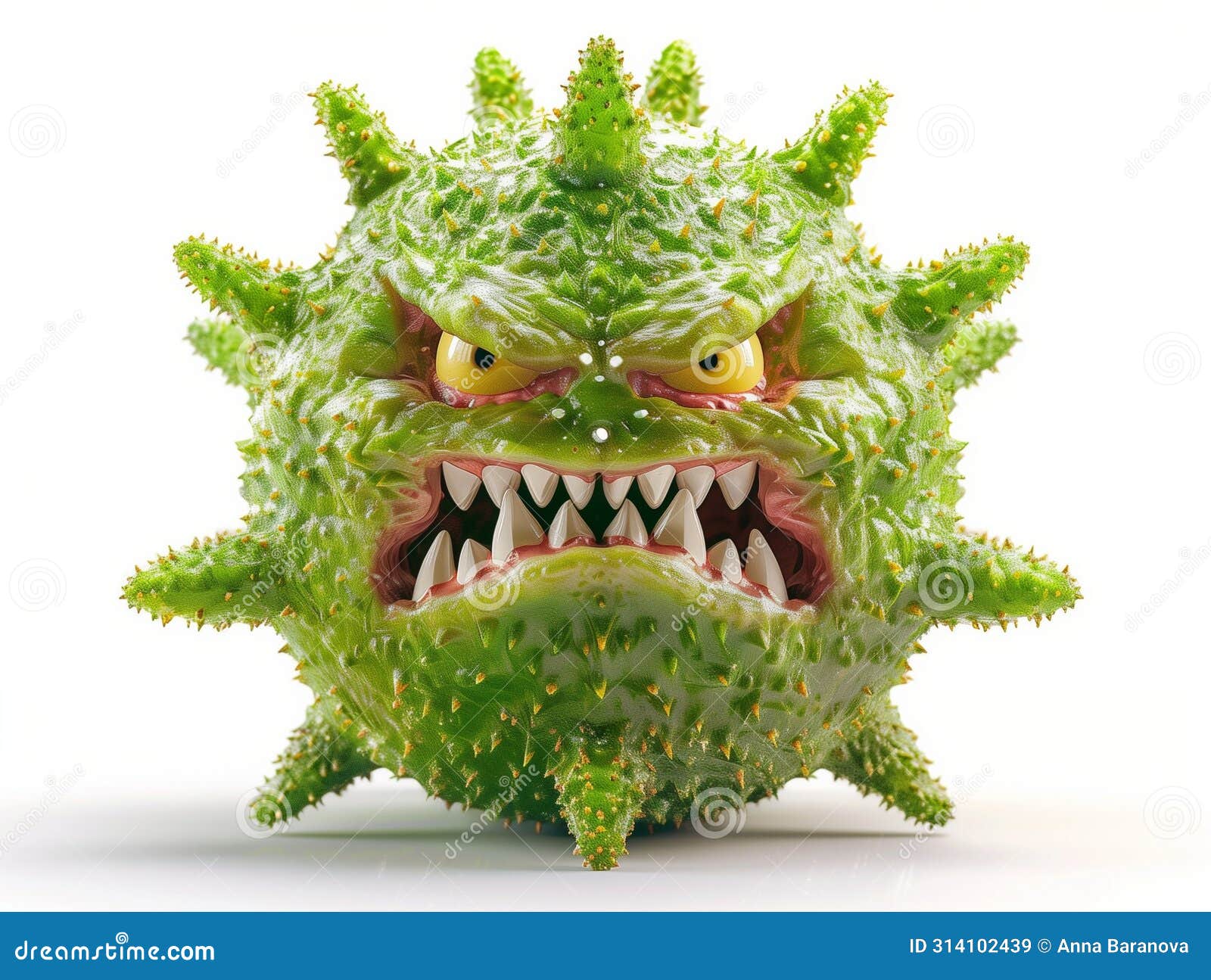 Angry Spiky Green Virus Ball on Isolated White Background Stock Image ...