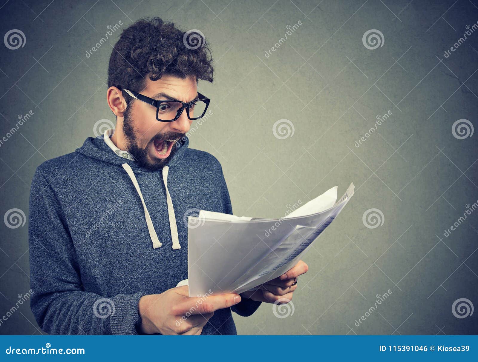 Angry Stressed Screaming Man Looking at Documents Papers Stock Photo ...