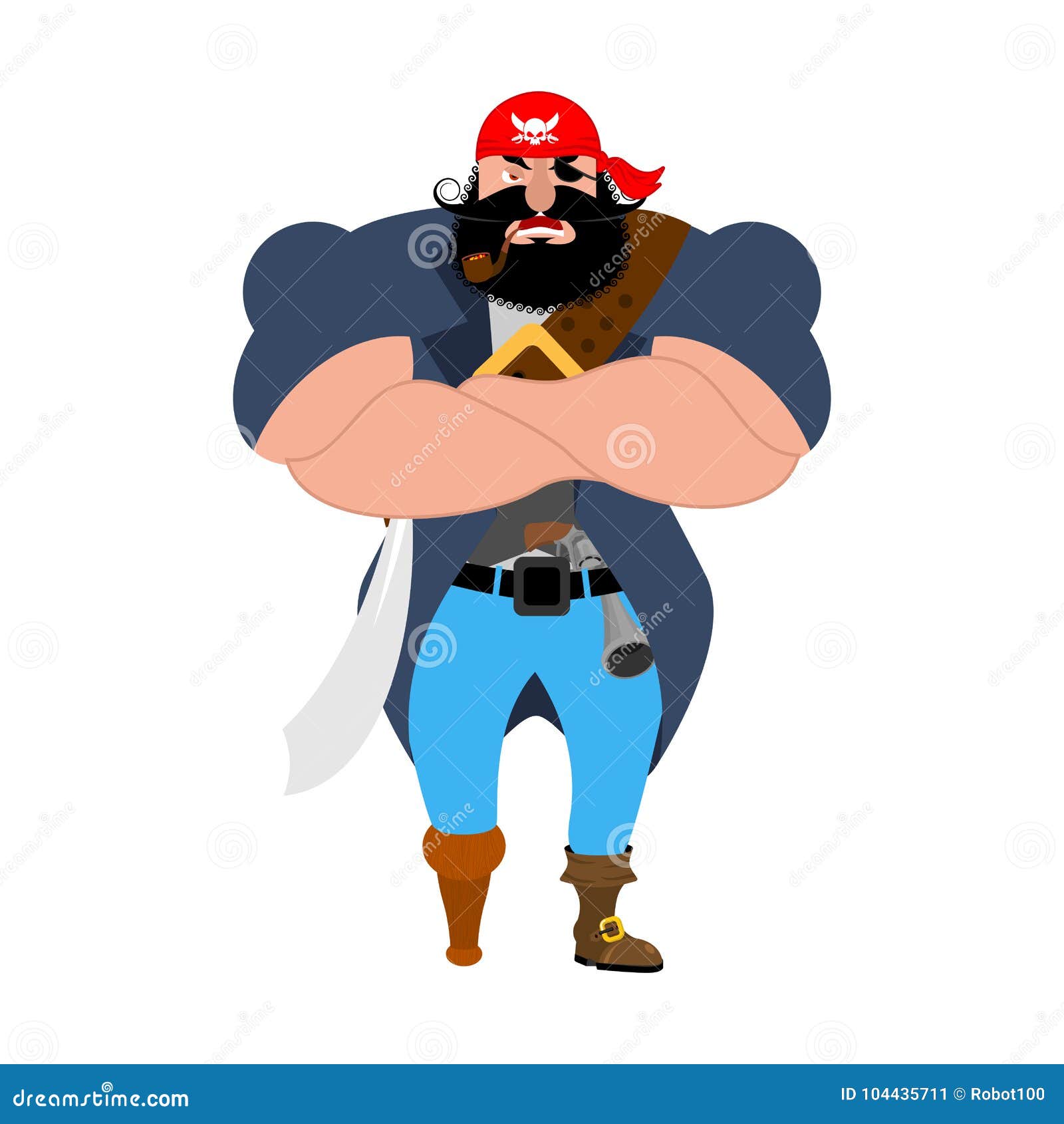 Angry Strong Pirate. Powerful Big Buccaneer Stock Vector - Illustration ...