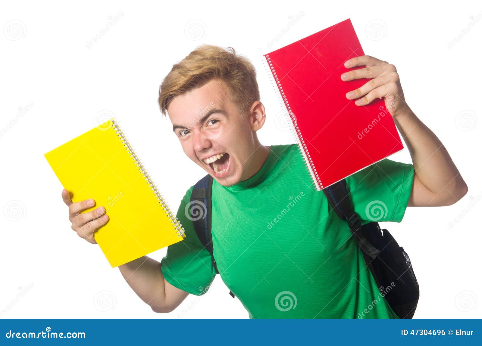 Angry Student with Books Isolated Stock Photo - Image of back, humor ...