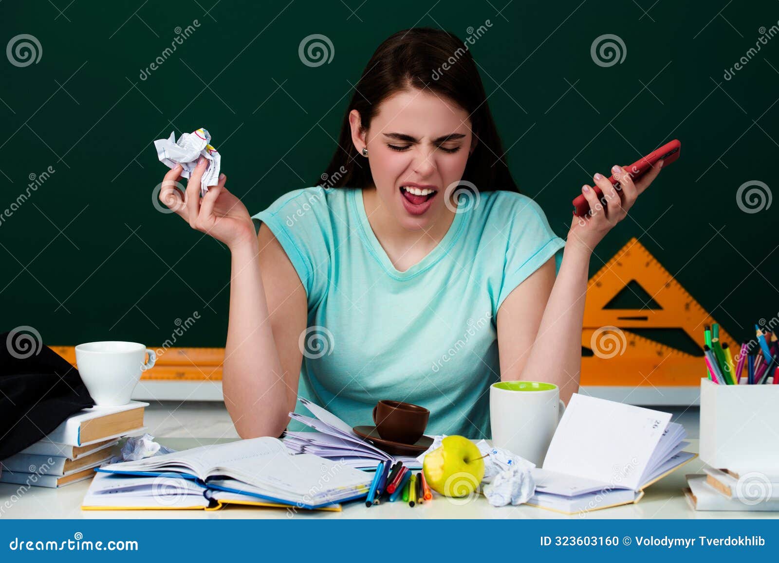 Angry Student in Classroom. Angry Girl at School. Stressed Student with ...