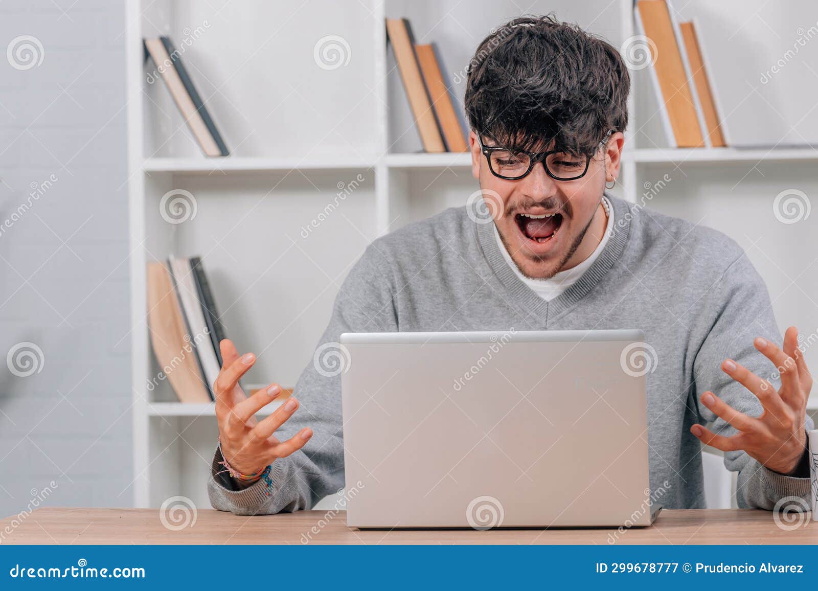 Angry Student Looking at the Laptop Stock Image - Image of university ...
