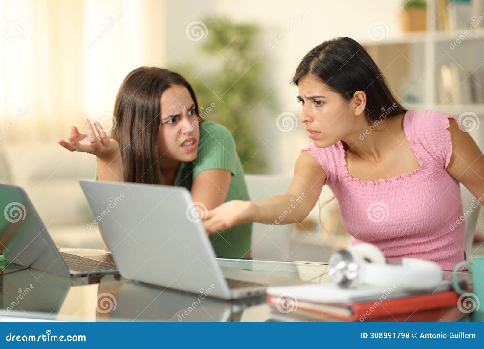 Angry Students Arguing Studying Online Stock Photo - Image of argue ...