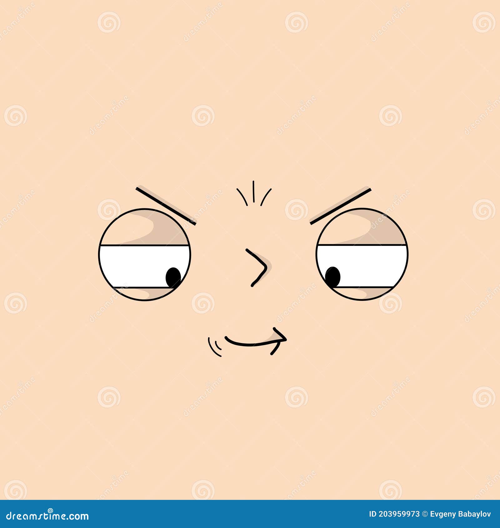 Angry, Sullen Face with Expressive Emotions - Vector Stock Vector ...