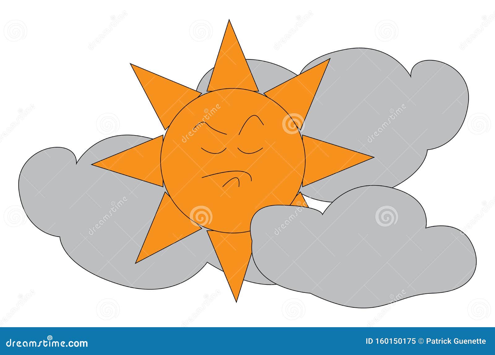 Angry Sun in between Clouds Illustration Print Vector Stock Vector ...
