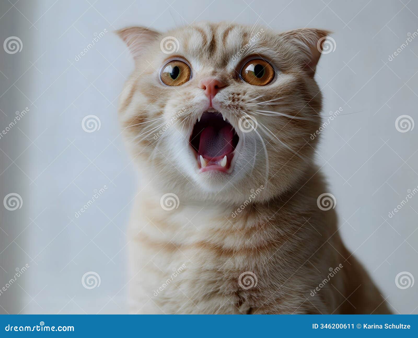 Angry And Surprised Cat Isolated On White Background With A Funny And ...