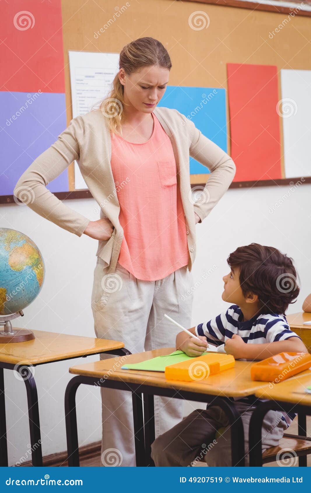 Angry Teacher Looking Pupil with Hands on Hips Stock Image - Image of ...