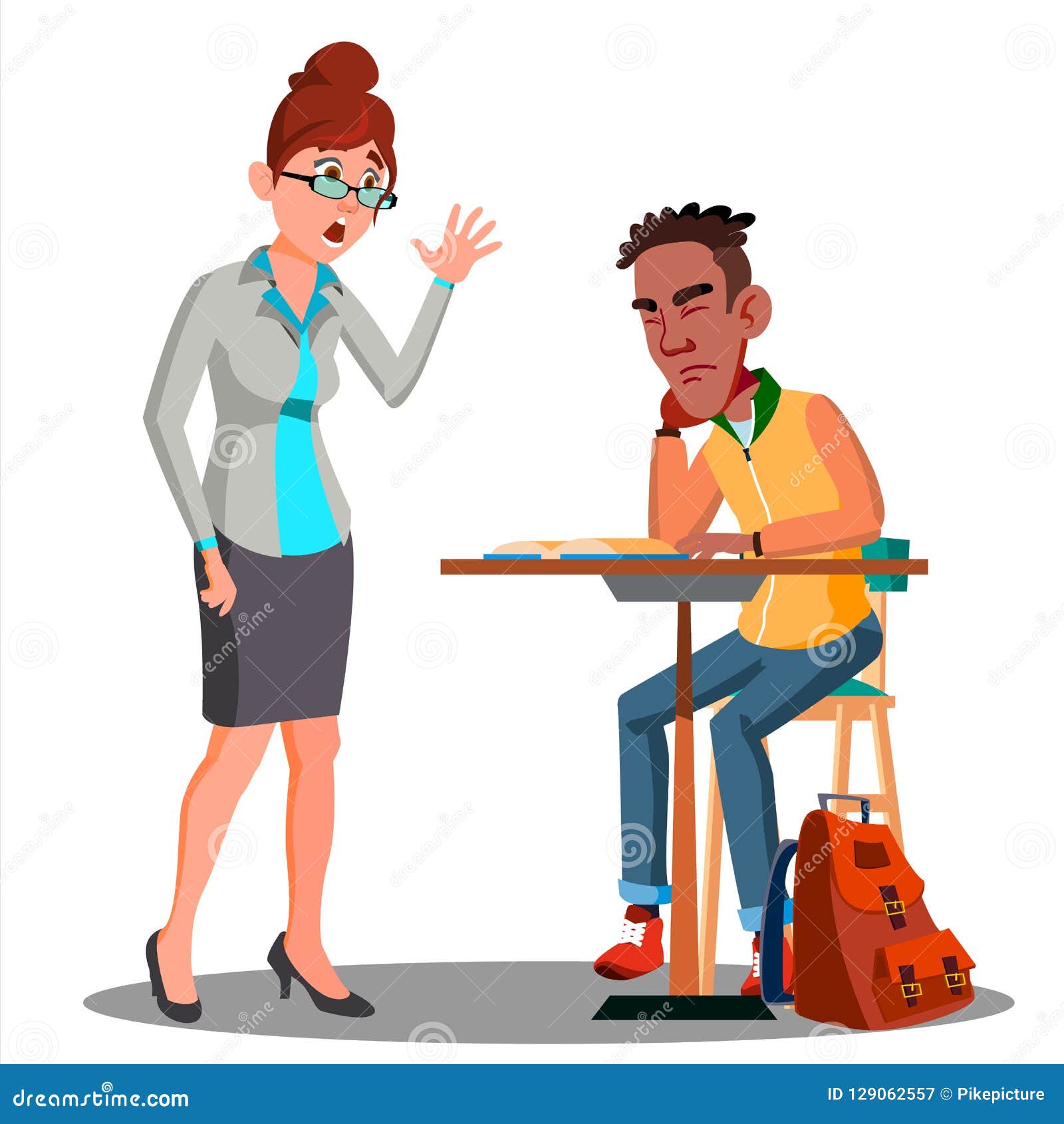 Angry Teacher and Student Sleeping at the Desk Vector. Isolated ...