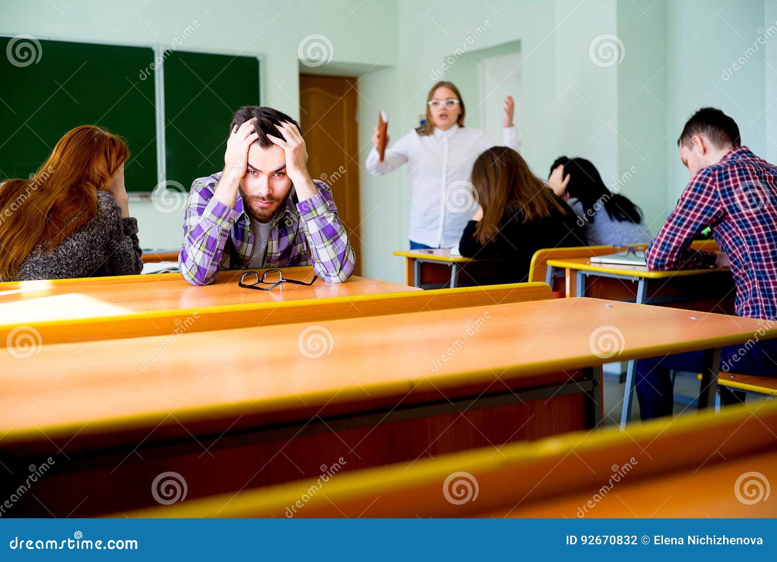 Angry teacher yelling stock photo. Image of female, gesture - 92670832