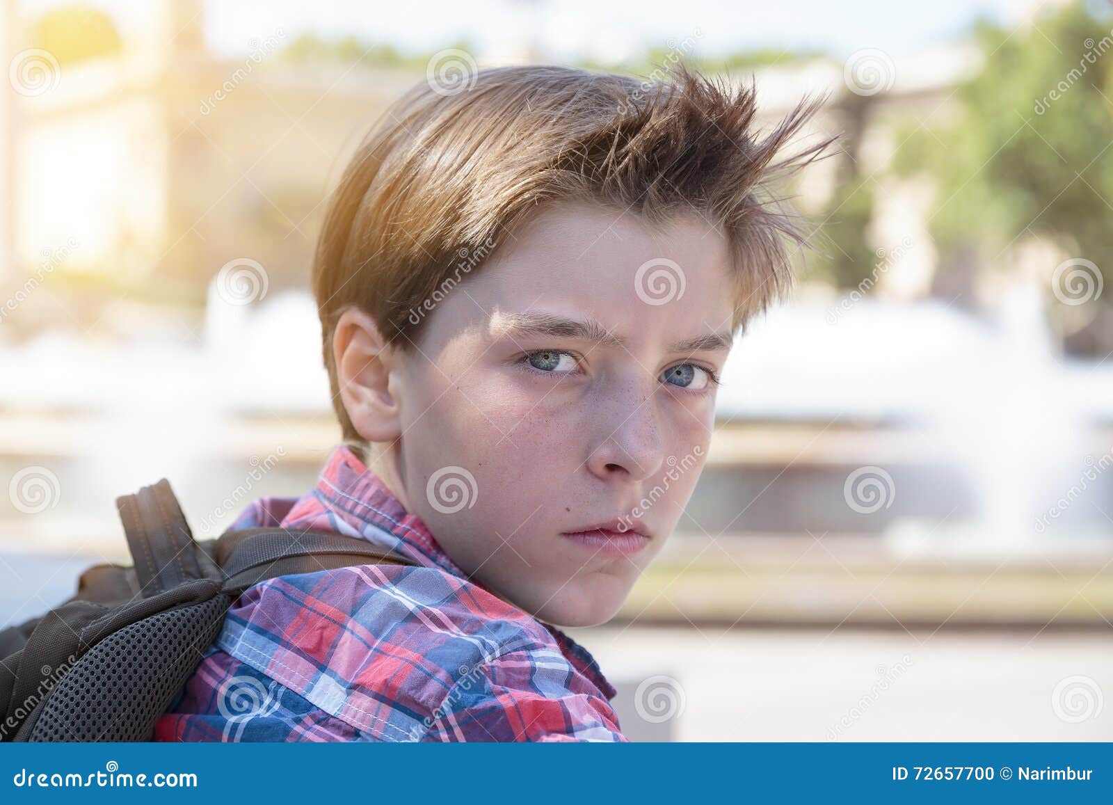 Angry Teenage Boy with Backpack Stock Photo - Image of casual, light ...